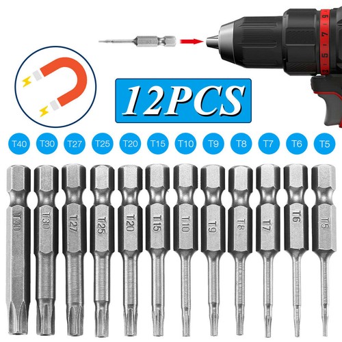12Pack 50mm Tamper Proof Torx Head Magnetic Screwdriver Bits Flat Head ...