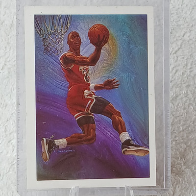 1990-91 NBA Hoops - Art Card Team Checklist #358 Michael Jordan Ken ...