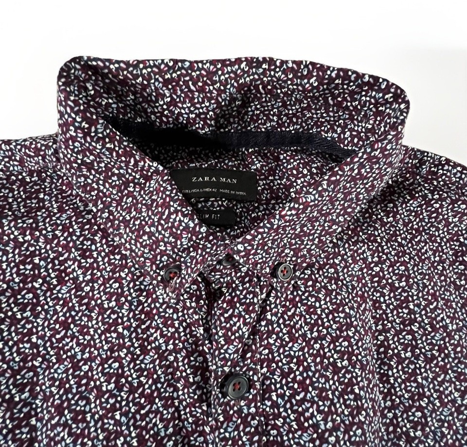 Zara Man Shirt Mens Large Slim Fit Button Front Long Sleeve Cotton ...