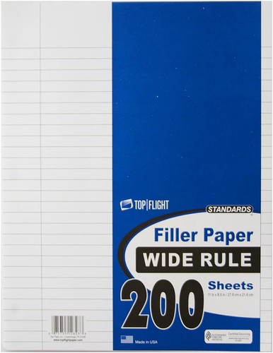 Wide Rule Filler Paper 8.5x11", 200 Sheets, White, Notebook Loose Leaf ...