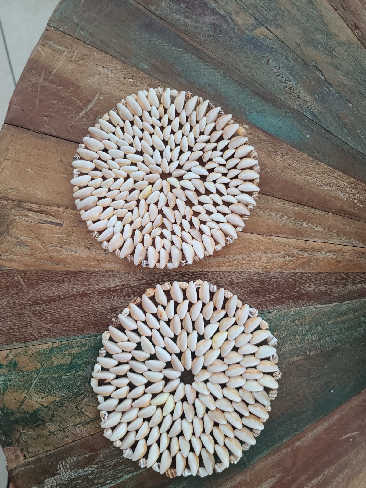 Vintage Boho Coastal Granny Cowrie Seashell Shell Trivet Coaster. Set ...