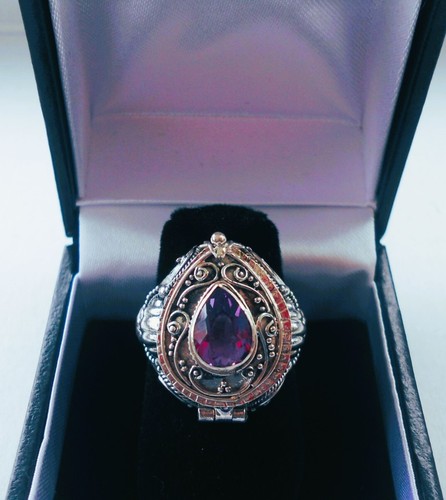 Handmade Sterling Silver Amethyst Tear Drop Poison Ring - Sizes 7-8-9 ...