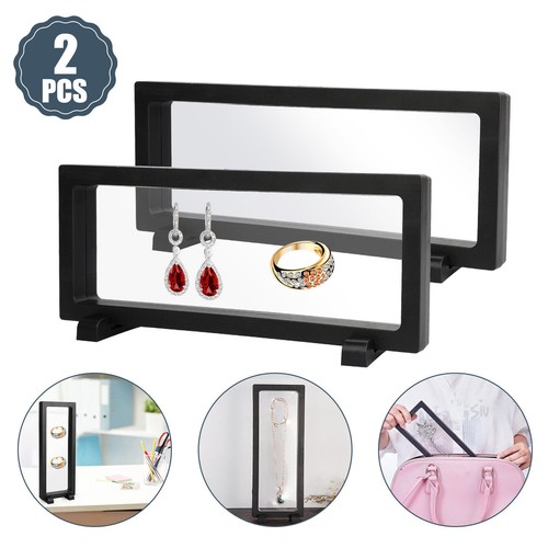 2Pcs 3D Floating Coin Display Frame Box Jewelry Holder Case with Stand ...