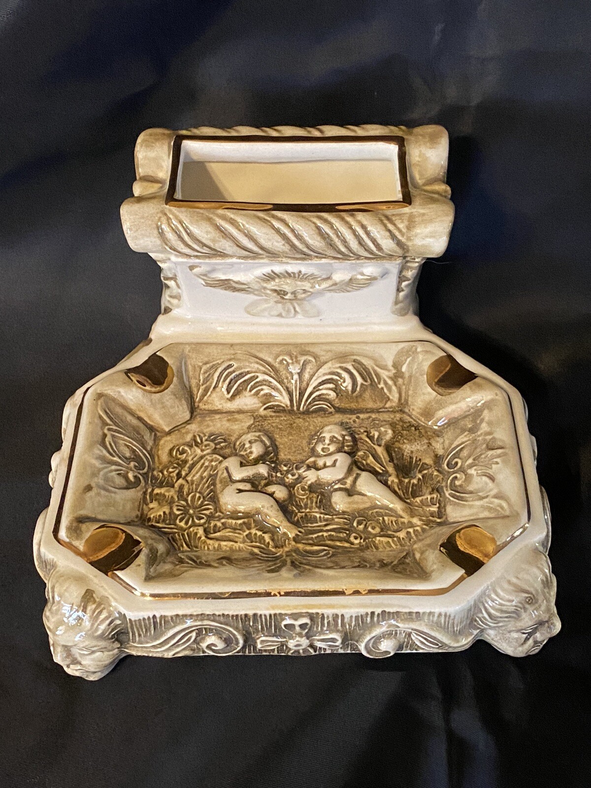 Vintage R. Capodimonte Cigarette Holder and Ashtray with Cheribs Italy ...