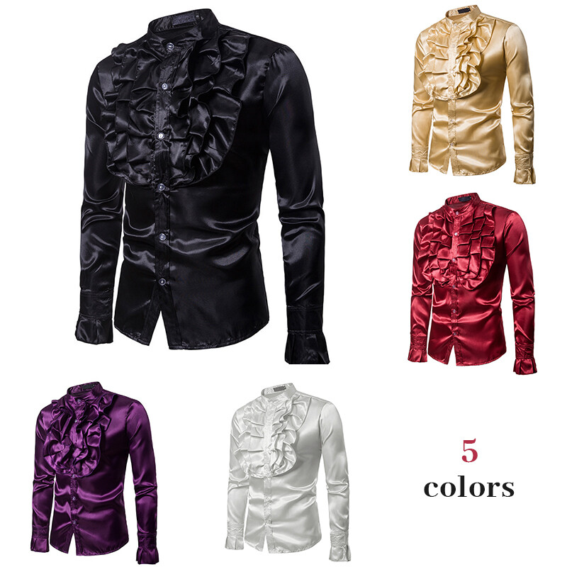 Pirate Shirt Medieval Vintage Renaissance Ruffle Satin Costume Men Tops ...