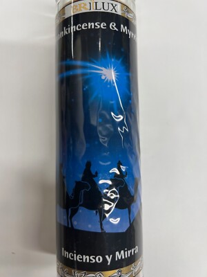 FRANKINCENSE & MYRRH SCENTED BROWN PILLAR CANDLE IN GLASS (INCIENSO Y ...