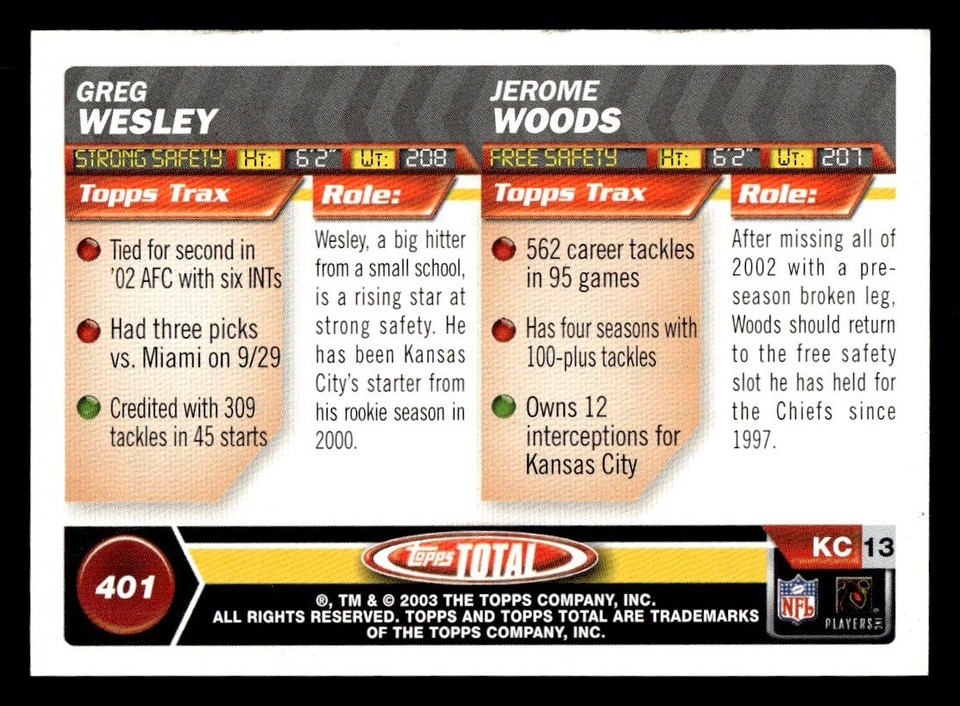 2003 Topps Total #401 Greg Wesley / Jerome Woods | eBay