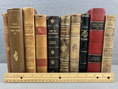 Lot of 10 Old Leather Books Display DECOR VINTAGE ANTIQUE Brown Mixed ...