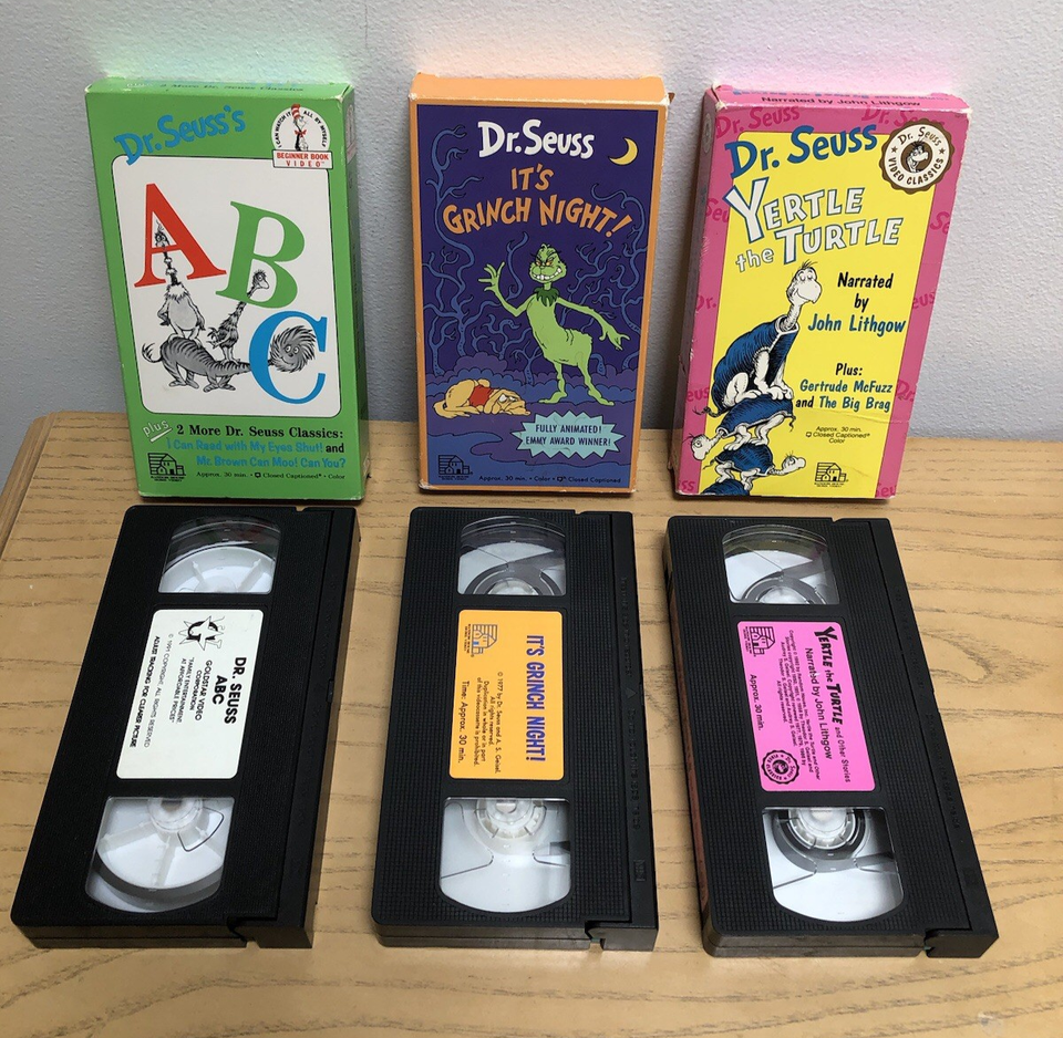 (3) RARE Dr. Seuss IT'S GRINCH NIGHT!, YERTLE the TURTLE & ABC VHS ...
