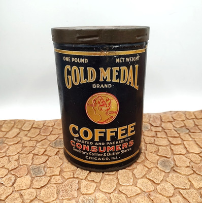 ANTIQUE Vintage - GOLD MEDAL COFFEE TIN LITHO 1LB CAN CHICAGO IL ...