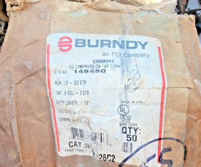(50) BURNDY YC26C2, CRIMPIT CU COMPRESSION CONN, FOR 1/0 - 2/0 DIAM ...