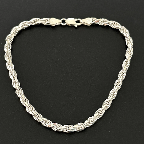 925 Italian Sterling Silver Shiny 3.7MM Rope Chain Link Bracelet 7.75 ...