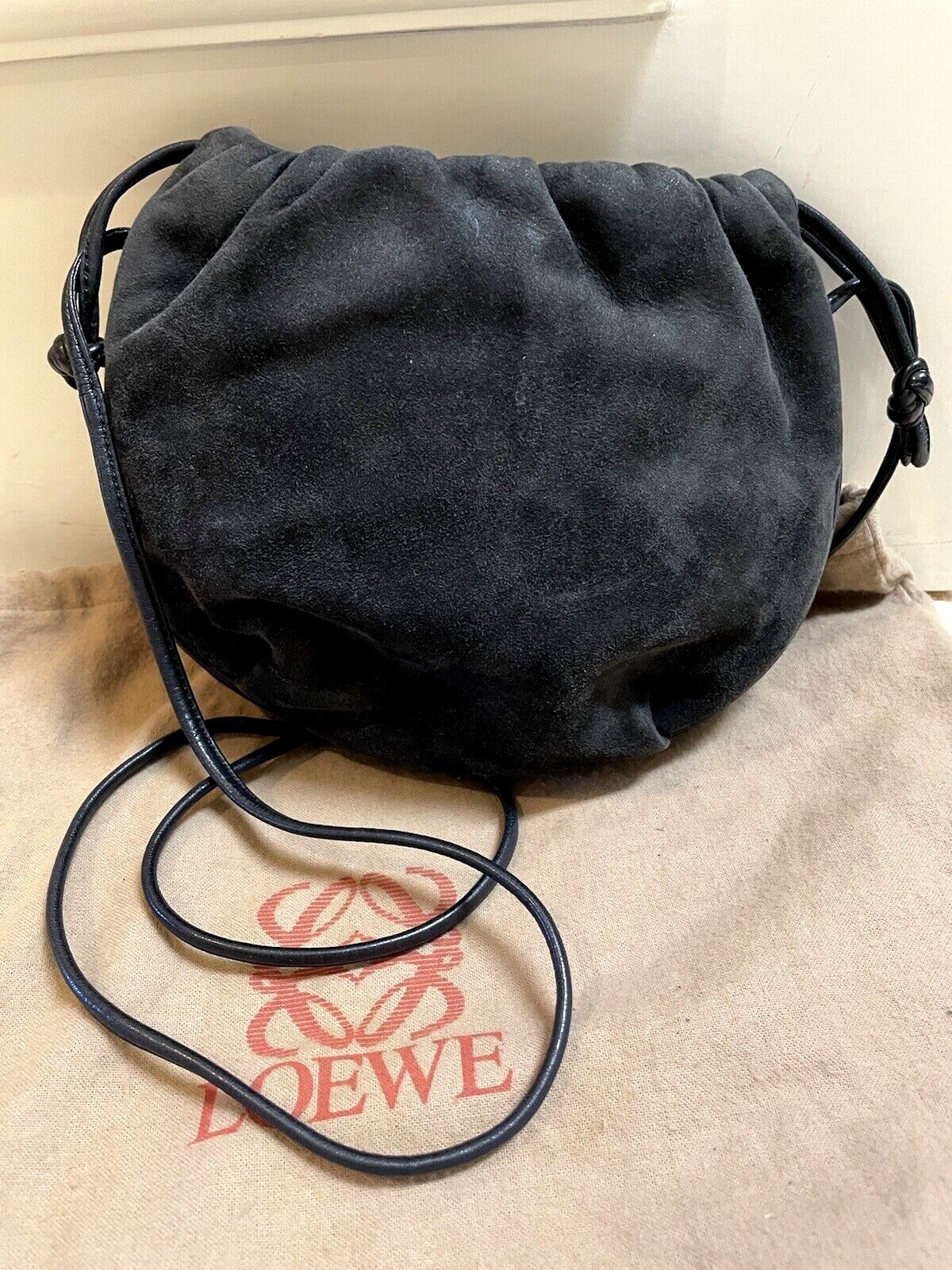 LOEWE Suede Leather Shoulder Bag Black Super Light - Gem