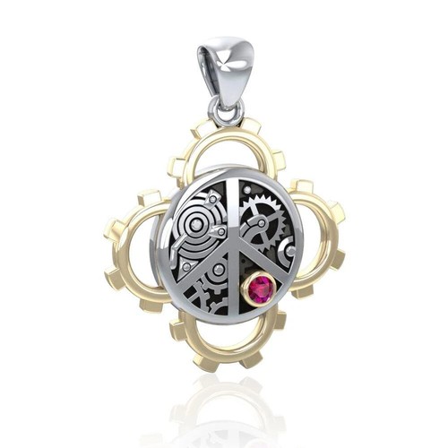 Peace Sign Steampunk 925 Sterling Silver Pendant Symbol Jewelry Gold ...