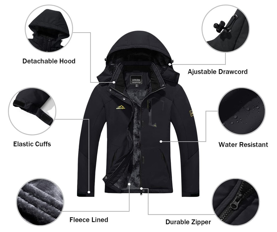 Womens Winter Ski Snow Jacket Thermal Fleece Lined Outdoor Work Casual ...