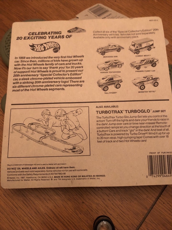HOT WHEELS 20TH ANNIVERSARY 1968-1988 3 CAR SET SPECIAL COLLECTOR'S ...