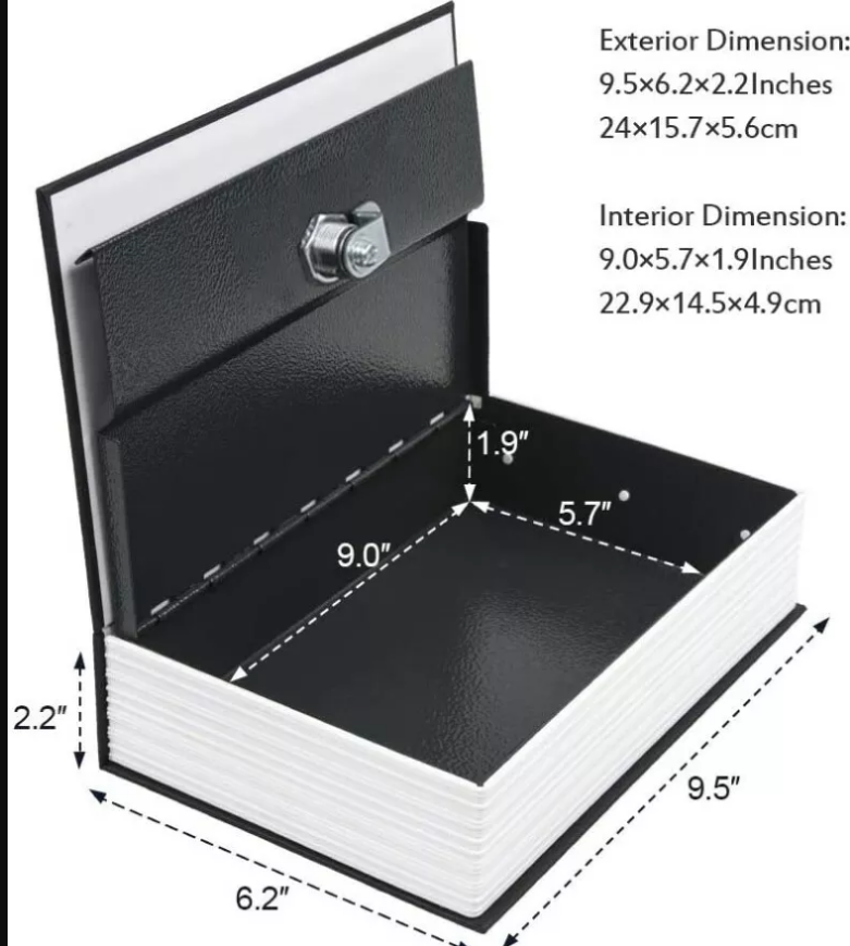Safe Lock Box Book Vault Metal Fire Proof Secret Money Hidden Gun Cash ...