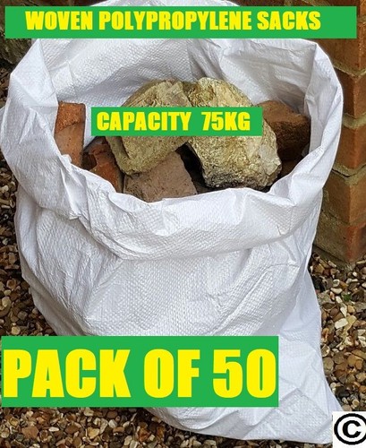 50 x Tough Woven Polypropylene Builder Rubble Sacks Bags. ** ULTRA ...