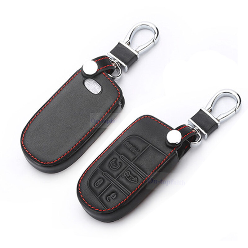 Fit Jeep Dodge Chrysler 5 Button Brown Remote Fob Bag Leather Car Key ...