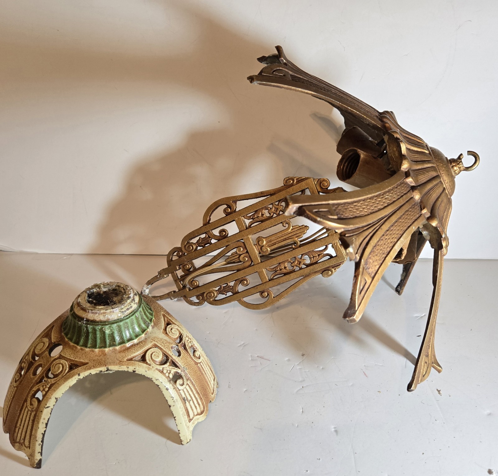 Antique Art Deco Cast Iron Light Fixture 2 Pieces For Parts Or ...