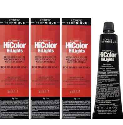 3x L'Oreal Hicolor Permanent Highlights MAGENTA Dark Hair NEW but ...