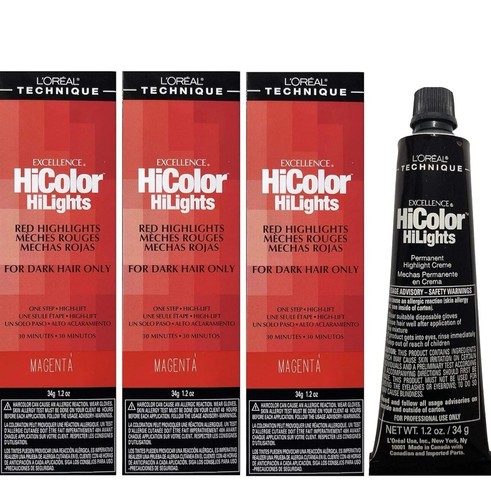3x L'Oreal Hicolor Permanent Highlights MAGENTA Dark Hair NEW but ...