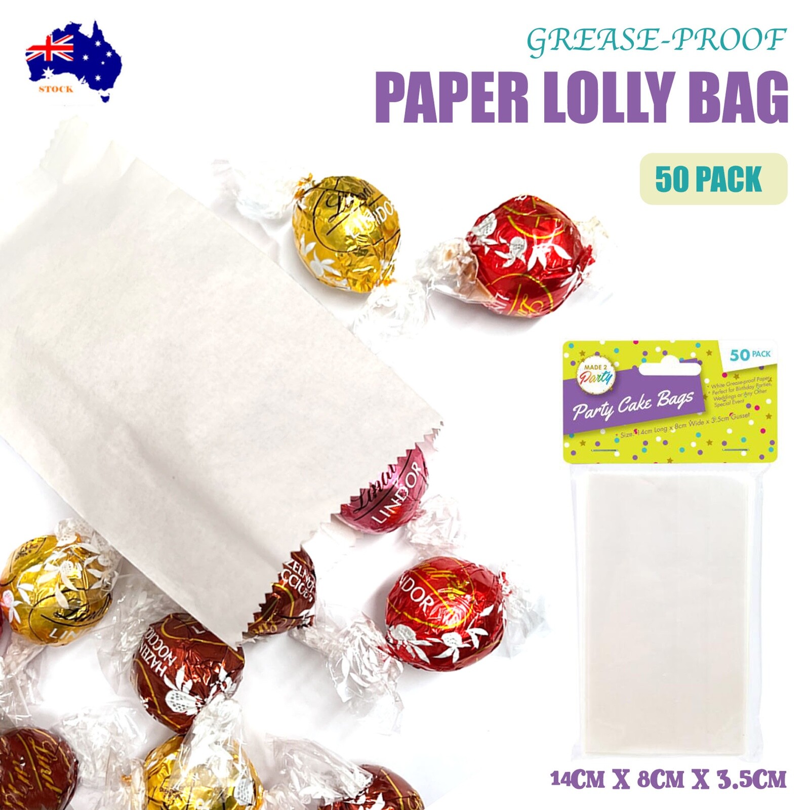 50pk Small Paper Lolly Bags Whiter Craft Bag Party Wedding Cookies ...