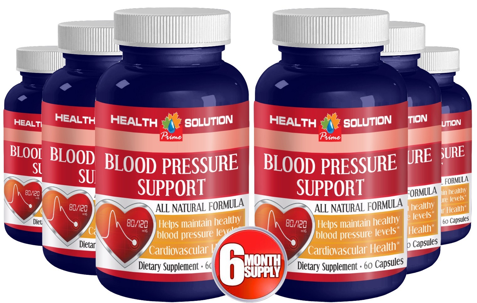 BLOOD PRESSURE SUPPORT. ALL NATURAL FORMULA (6 Bottles, 360 Capsules ...