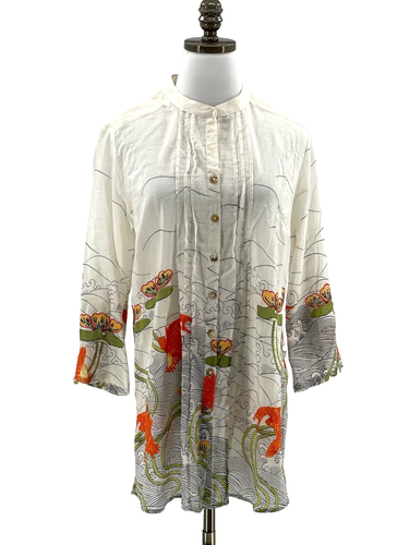 Citron Womens Ivory Floral Silk Blend Embroidered Tunic Top Sz M | eBay
