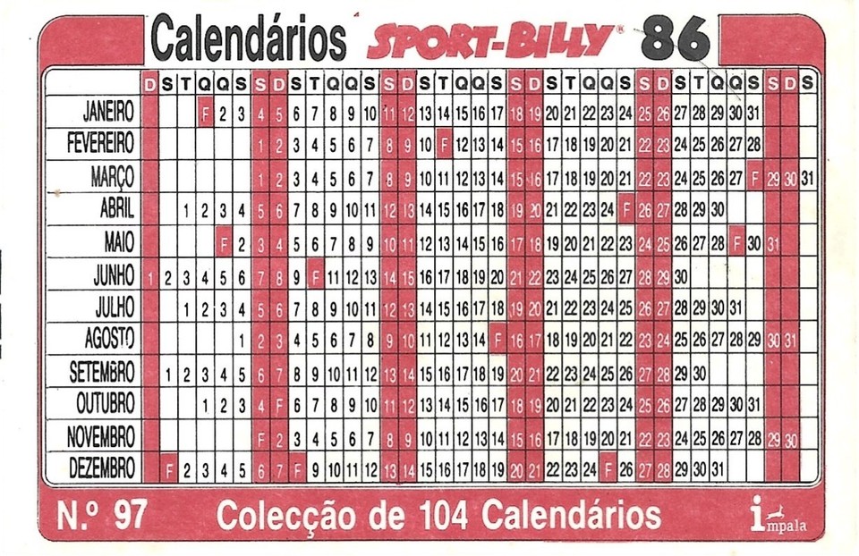⭕vtg pocket calendar SPORT-BILLY 1987 MEXICO 86 N.º97 WILLY | eBay