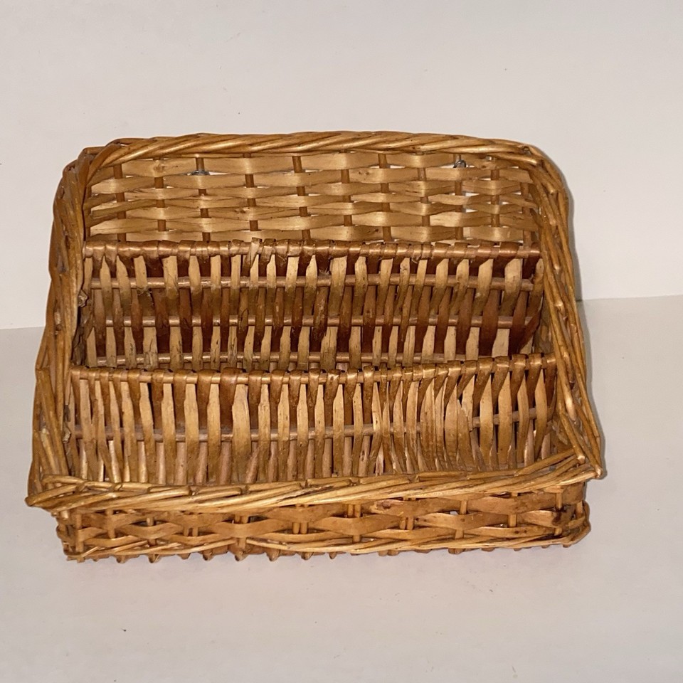 Woven Wicker Basket 3 Sectioned Desktop or Wall Hanging Organizer | eBay
