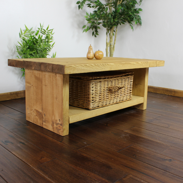 Lymington Handmade Rustic Wood Coffee Table with Shelf Storage | eBay UK