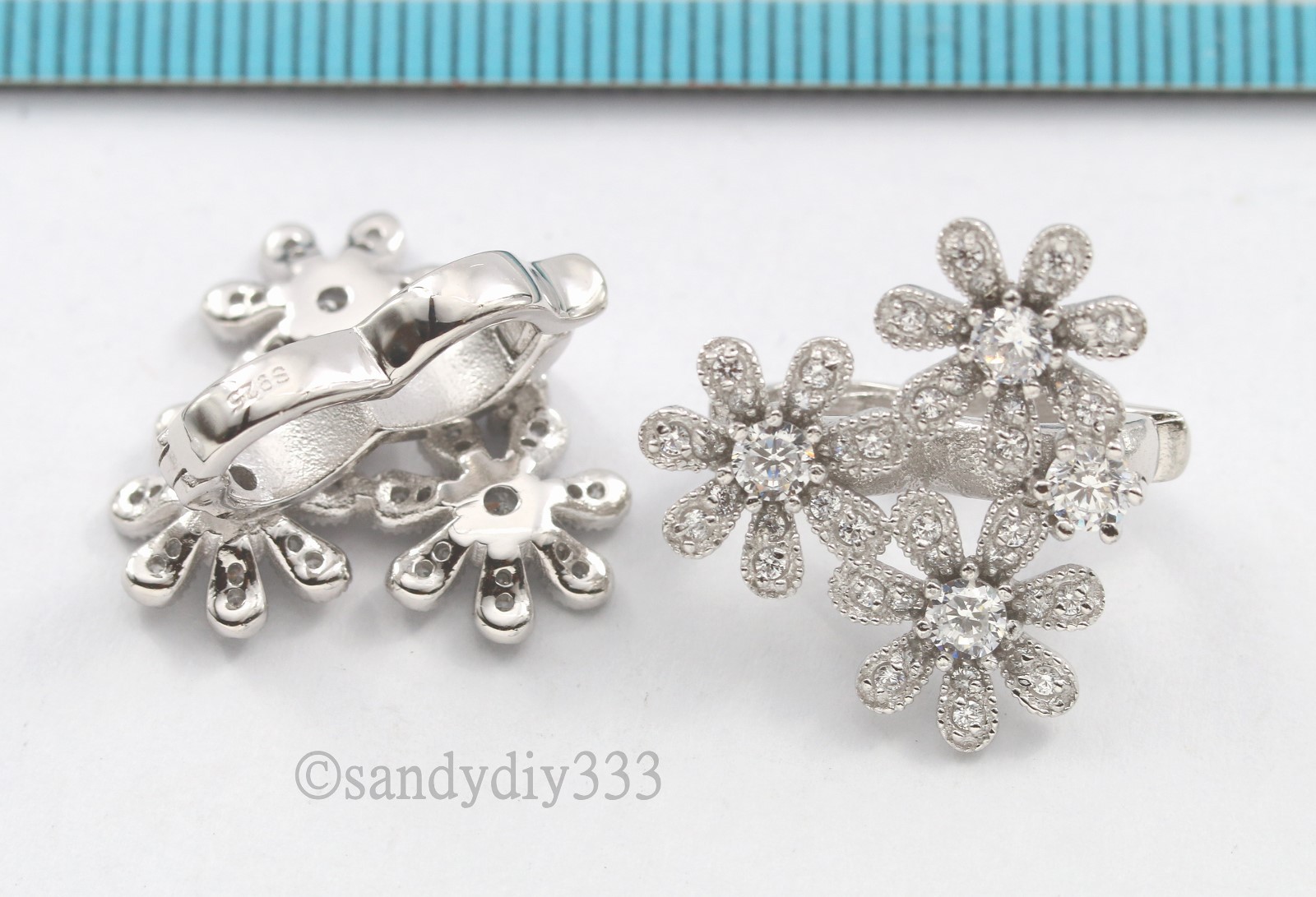 1x RHODIUM plated STERLING SILVER FLOWER CZ PEARL SHORTENER ENHANCER ...