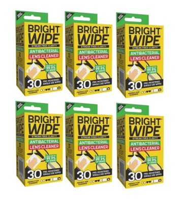 * 6 x Bright Wipe Lens Cleaner 30s (Total 180 Wipes) Pre-Moistened ...