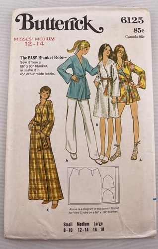 Vintage Butterick 6125 Blanket Robe Slim Wrap Tunic Pattern Size 12-14 ...