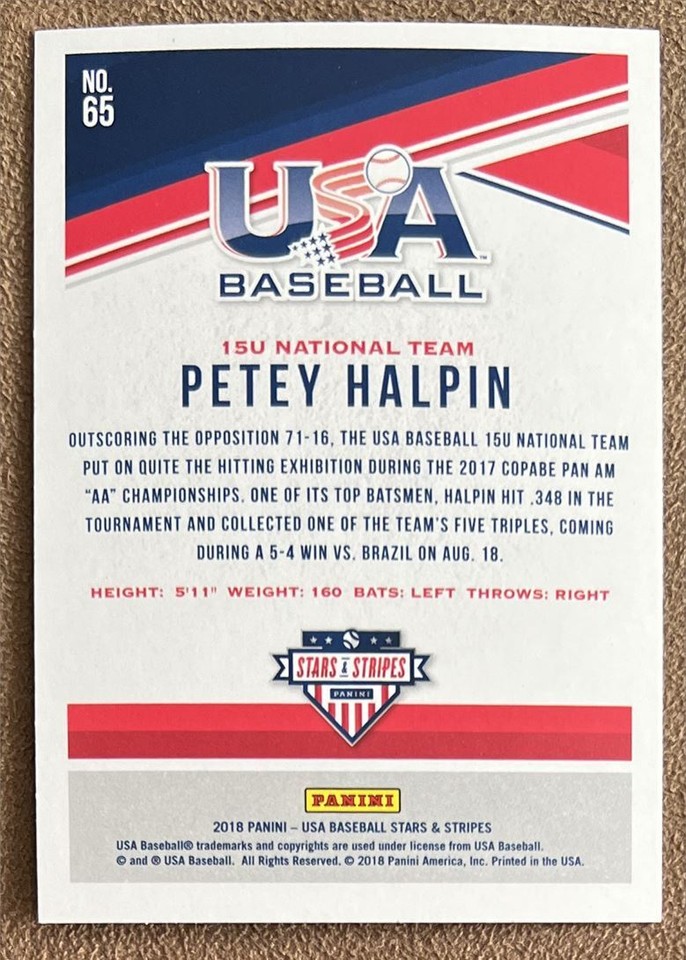2018 Panini Stars & Stripes Longevity Petey Halpin #65 USA Baseball ...