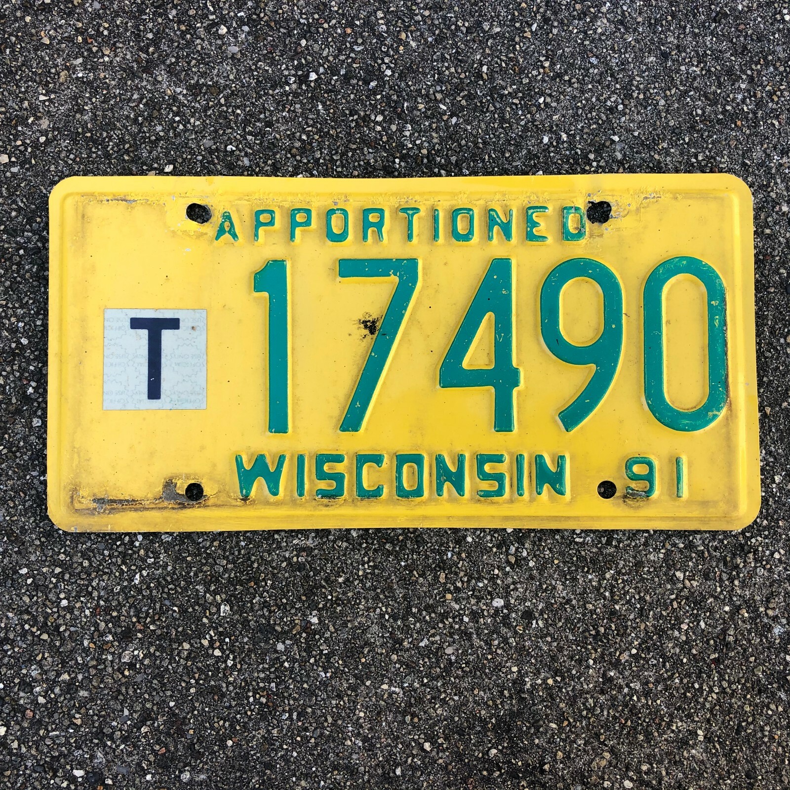 Wisconsin 1991 Yellow Apportioned License Plate #T 17490 - Truck ...