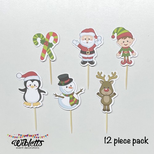 CUTE CHRISTMAS PARTY CUPCAKE TOPPERS PENGUIN SANTA RUDOLF REINDEER ...
