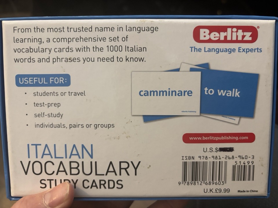 Study Cards Ser.: Italian Berlitz Vocabulary Study Cards by Berlitz ...