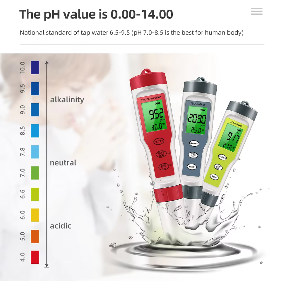 4 in 1 Digital PH EC Meter LCD Tester Pocket Hydroponics Aquarium Water ...