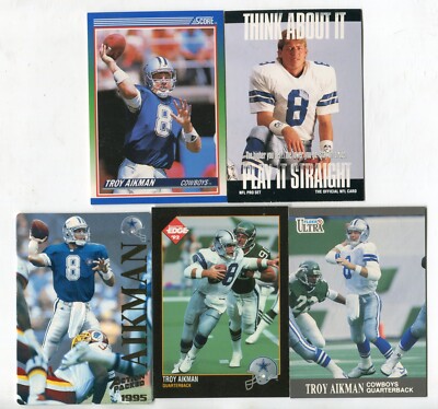 Troy Aikman 5 Football Trading Card Lot HOF UCLA DALLAS COWBOYS (LOT 91 ...