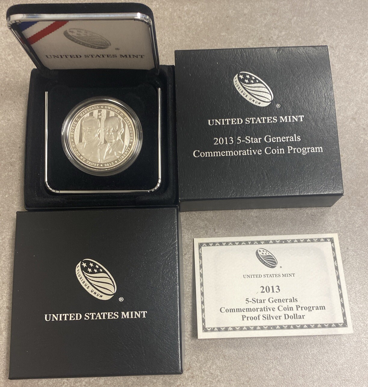 2013-P 5 Star Generals, $1 Commemorative Coin Proof Silver Dollar, OGP ...