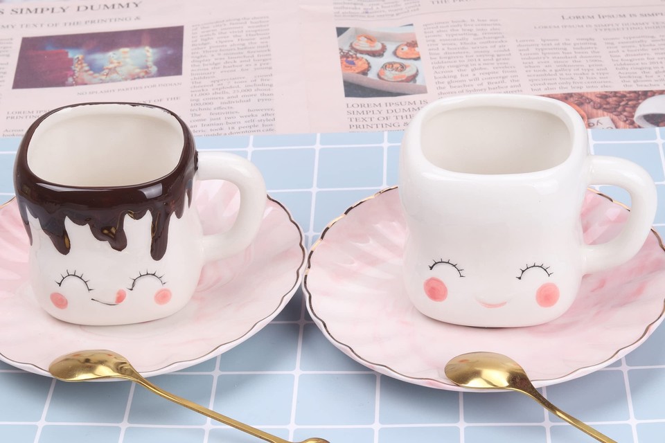 Marshmallow Mugs Set of 4 with Handle Cute Marshmallow Cups Cute Mugs ...