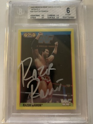 1992 WWE WWF Merlin Razor Ramon 36 BGS 6 Gold Series Signed On Case | eBay