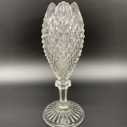 VTG EAPG Pressed Clear Glass Pineapple & Fan Pattern Pedestal Bud Vase ...