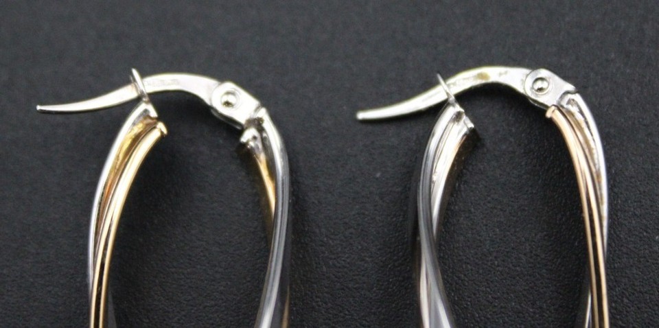 ITALY .375 9ct 2-TONE YELLOW & WHITE GOLD 35mm Twist Drop Earrings, 1 ...