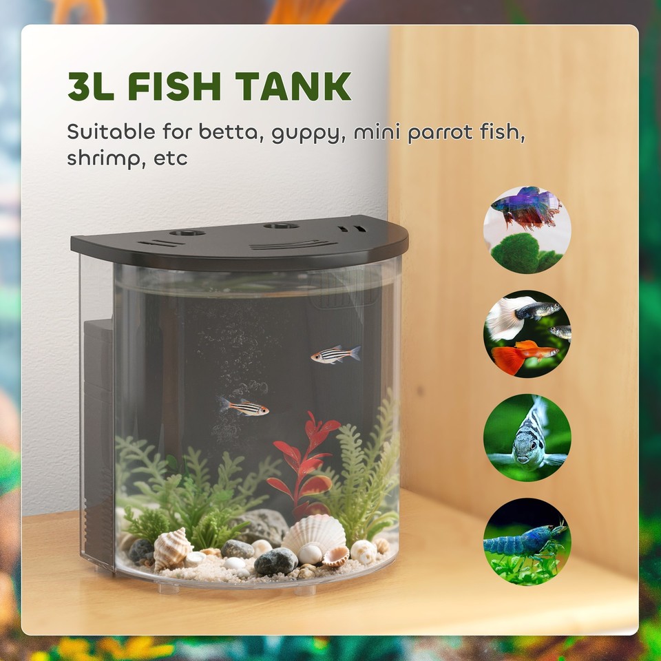 3L Small Fish Tank Aquarium with LED Light & Filter. Shrimp Tank ...