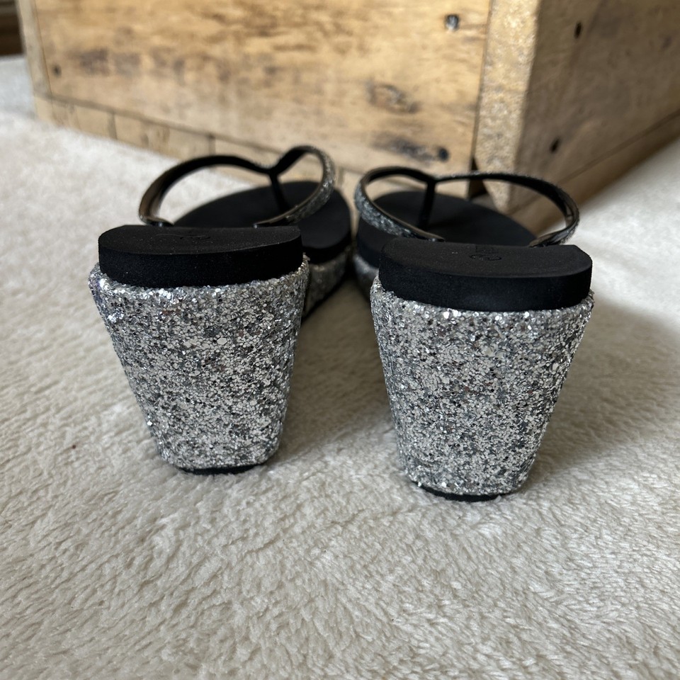Ladies Sparkly Silver Wedge Sandals Size 5 38 Worn Once Party Ball ...