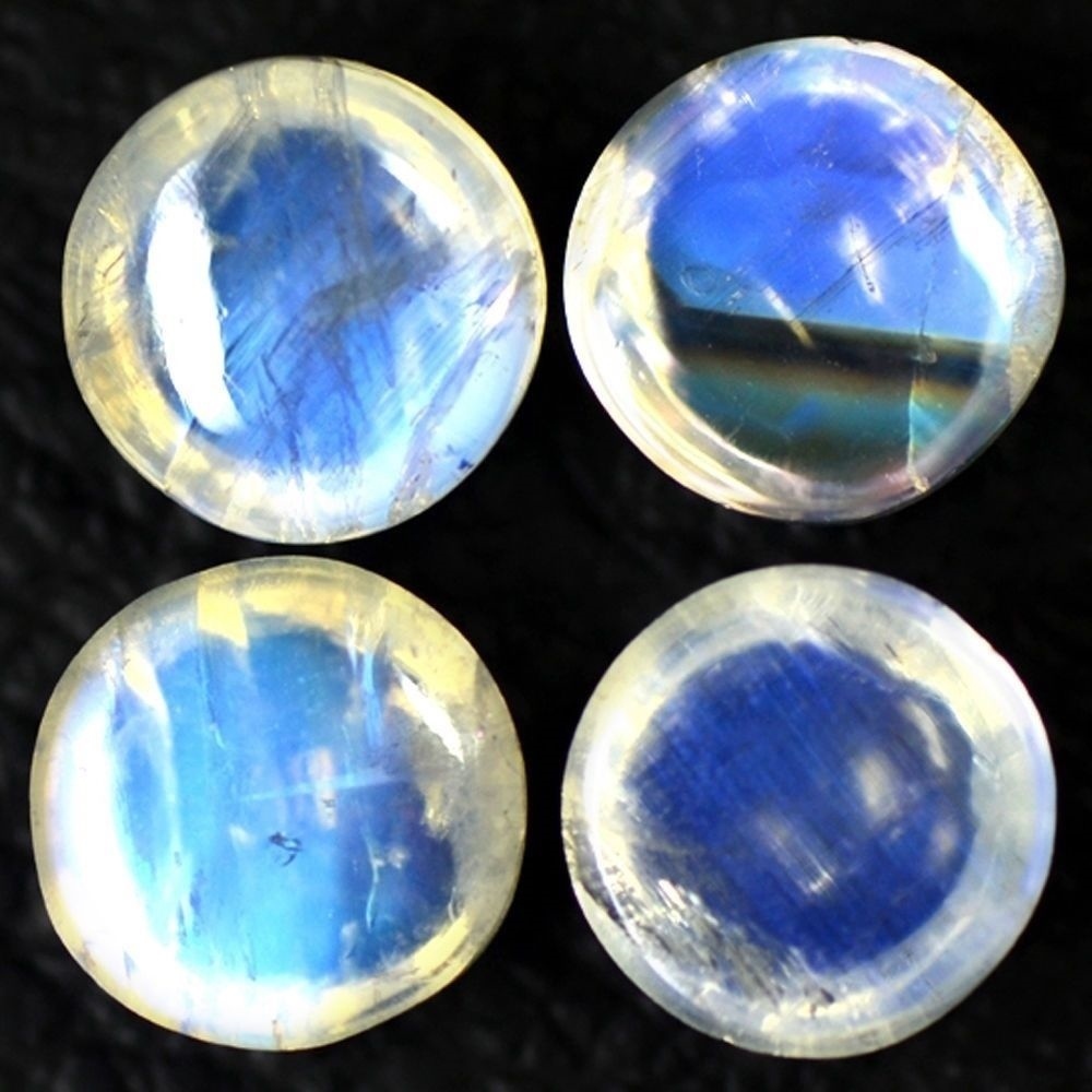 Natural Rainbow Blue Moonstone 8 mm Round Cab Lot 10.48 Cts Indo-Bihar ...