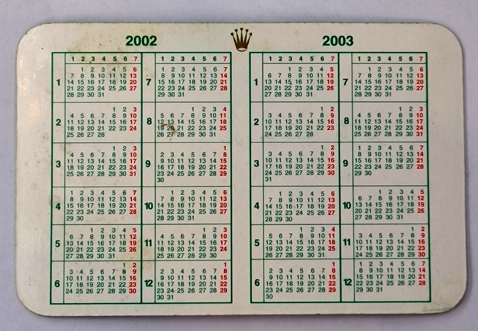 ROLEX 2002 2003 100% Original Calendar Card Vintage - Gem